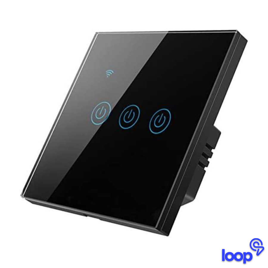 Loop Smart Switch 3 Gang Black Glass