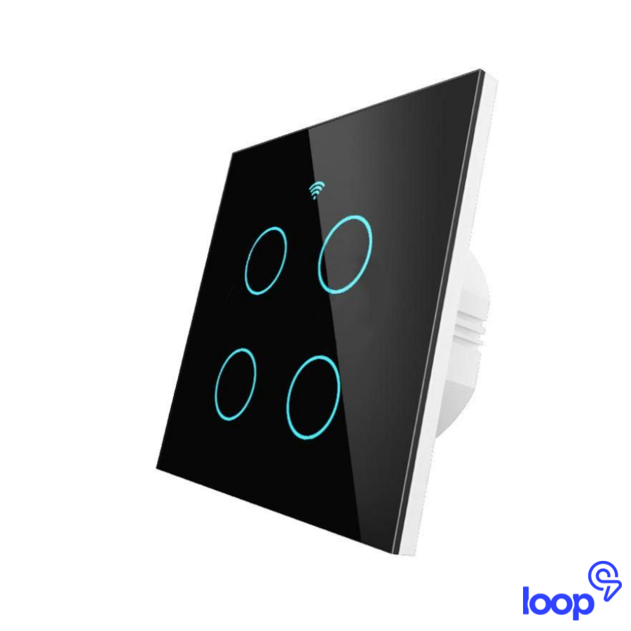 Loop Smart Switch 4 Gang Black Glass
